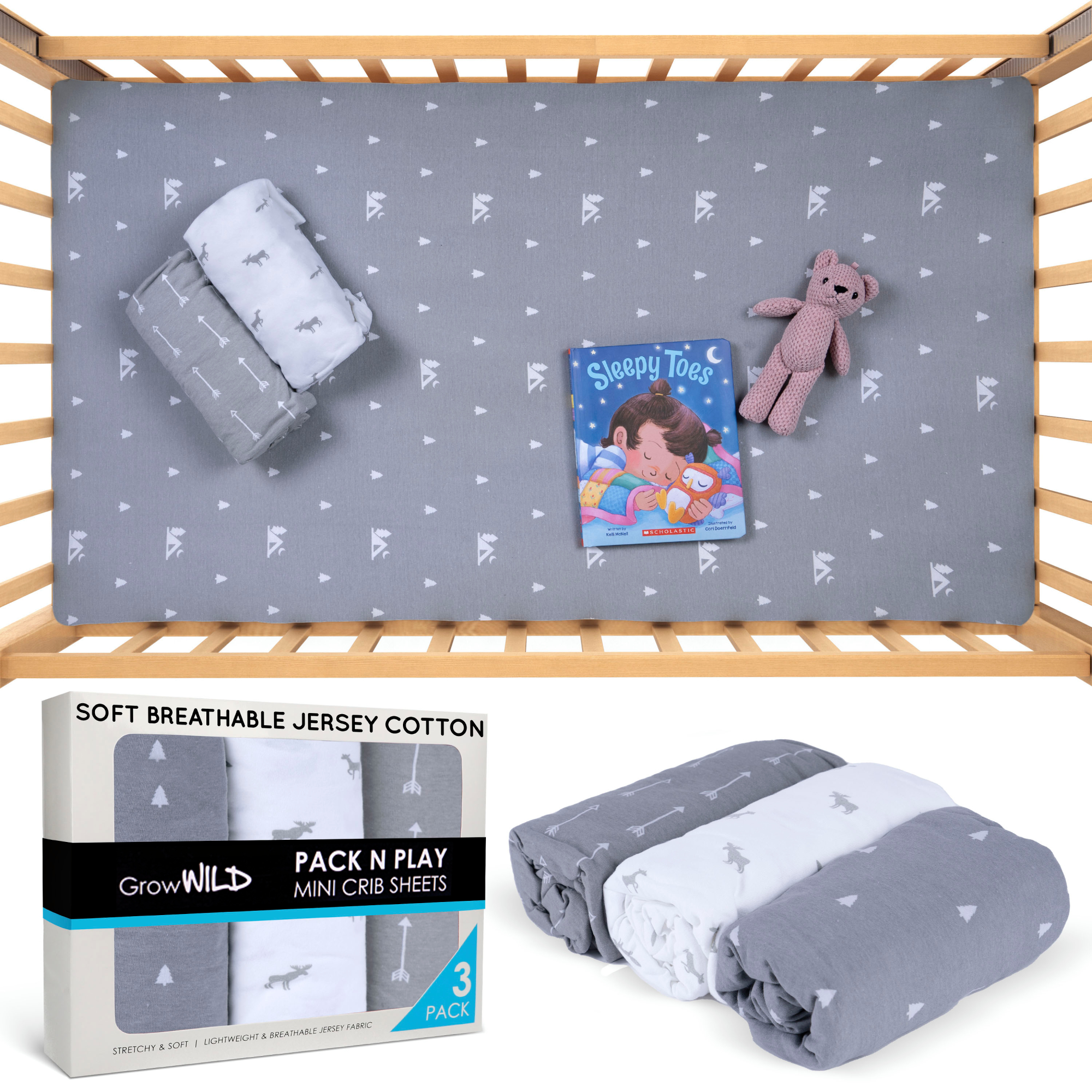Fitted Pack n Play Sheets | Forest Fun 3 Pack | Grow Wild